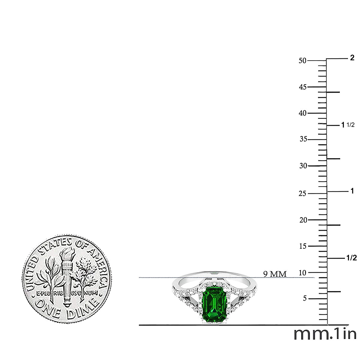 Dazzlingrock Collection 7x5mm Emerald Shape Lab Created Emerald & White Diamond Split Shank Engagement Ring for Women in 925 Sterling Silver Size 5