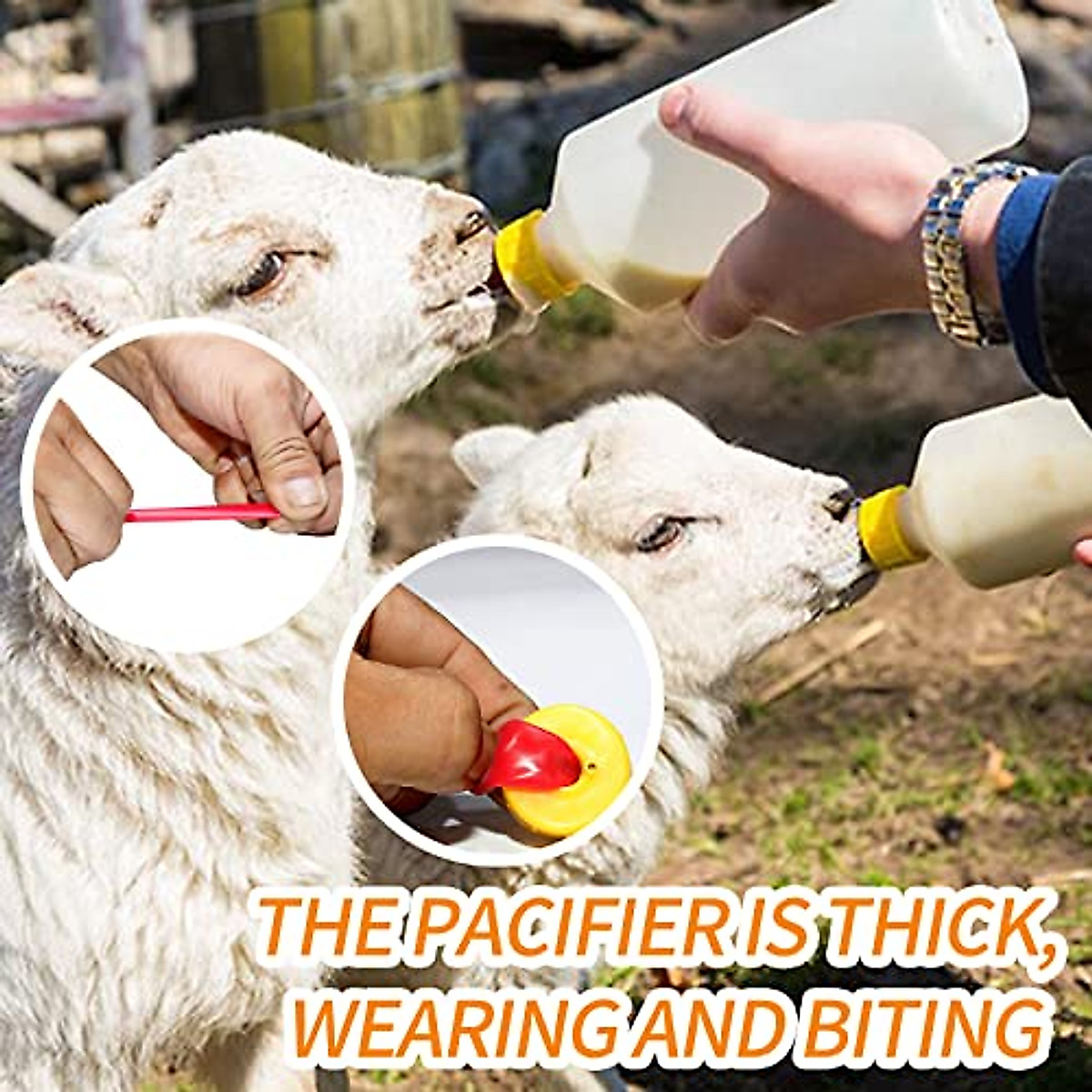 8 Pack Goat Nipple Bottles - Nipple for Feeding Goats - Soft Rubber Pacifier for Nursing Lambs and Goat Kids - Essential Supplies for Feeding Goats - The Miracle Nipple Bottle Pops Included