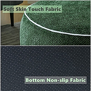 weruisi Stuffed Pouf Ottoman, 21x10 Inches Chenille Ottoman with Inflatable PVC Liner, Foot Rest with Portable Handle, Round Floor Pillow for Living Room, Bedroom, Kids Room (Green)