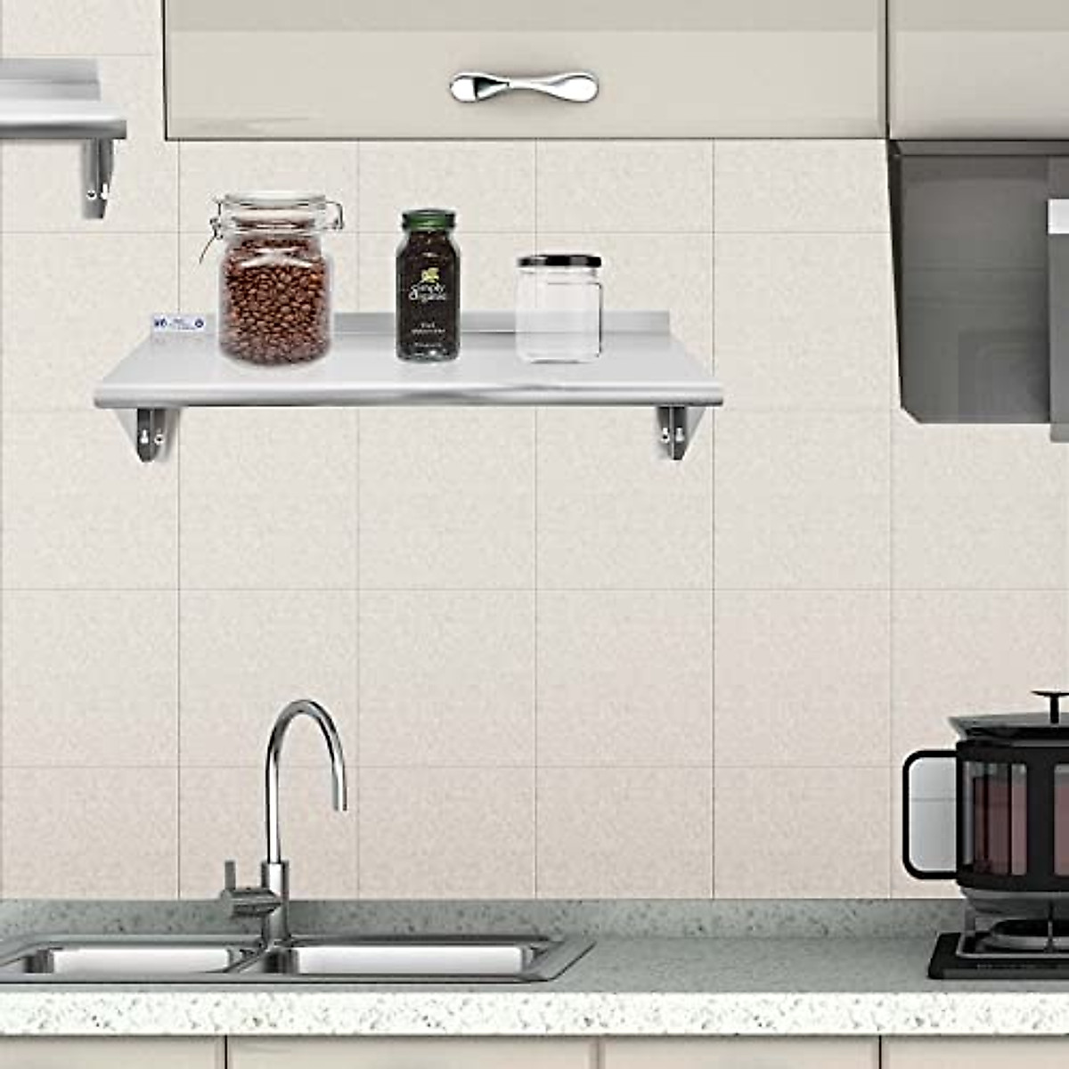 HALLY SINKS & TABLES H Stainless Steel Shelf 18 x 36 Inches, 350 lb, Commercial Wall Mount Floating Shelving for Restaurant, Kitchen, Home and Hotel