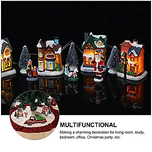 SEWACC 1Set Luminous House Ornament Christmas Cabin Decor Light up Christmas Village Santa Claus Ornaments Home Decorations Xmas Party Decor Desktop Resin Wooden House