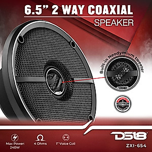 DS18 ZXI-654 6.5" Car Audio Coaxial Car Speakers with Built in Neodymium Tweeter and Kevlar Cone 2 Way 240 Watts Max 4 Ohm - Car Stereo Sound System with Removable Grill (2 Speakers)