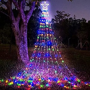 FUNIAO (New) Christmas Lights, Outdoor Christmas Decorations, 320 LED Waterfall String Lights, 8 Light Modes Chrsitmas Lights with 12" Star Tree Topper for Yard, Wedding, Party, New Year (Multicolor)