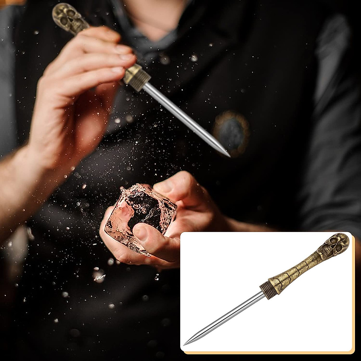 JINBAZO Ice Pick with Safety Cover, Pick Tool for Breaking Ice, Non-slip Antiskid Handle for Kitchen, Bars, Bartender, Camping (Bronze)