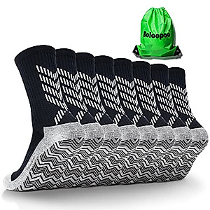 Men's Soccer Socks, 4 Pcs Anti Slip Soccer Socks,for Football Basketball Sports Grip Socks-Gift: Football Backpack(Random Color)