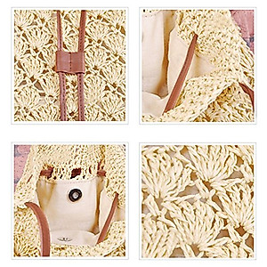 CLARA Women Summer Beach Bag Straw Weave Bucket Bag Drawstring Shoulder Bag Tote Bag Handbag Purse(Beige)