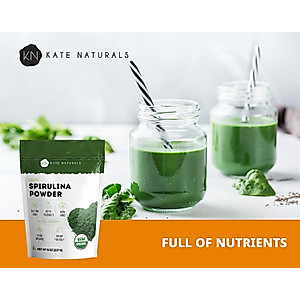 Kate Naturals Organic Spirulina Powder for Immune Support and Antioxidants. Nutrient Dense Superfood Supplement (8 oz, USDA Certified, Non-GMO, Gluten- Free)