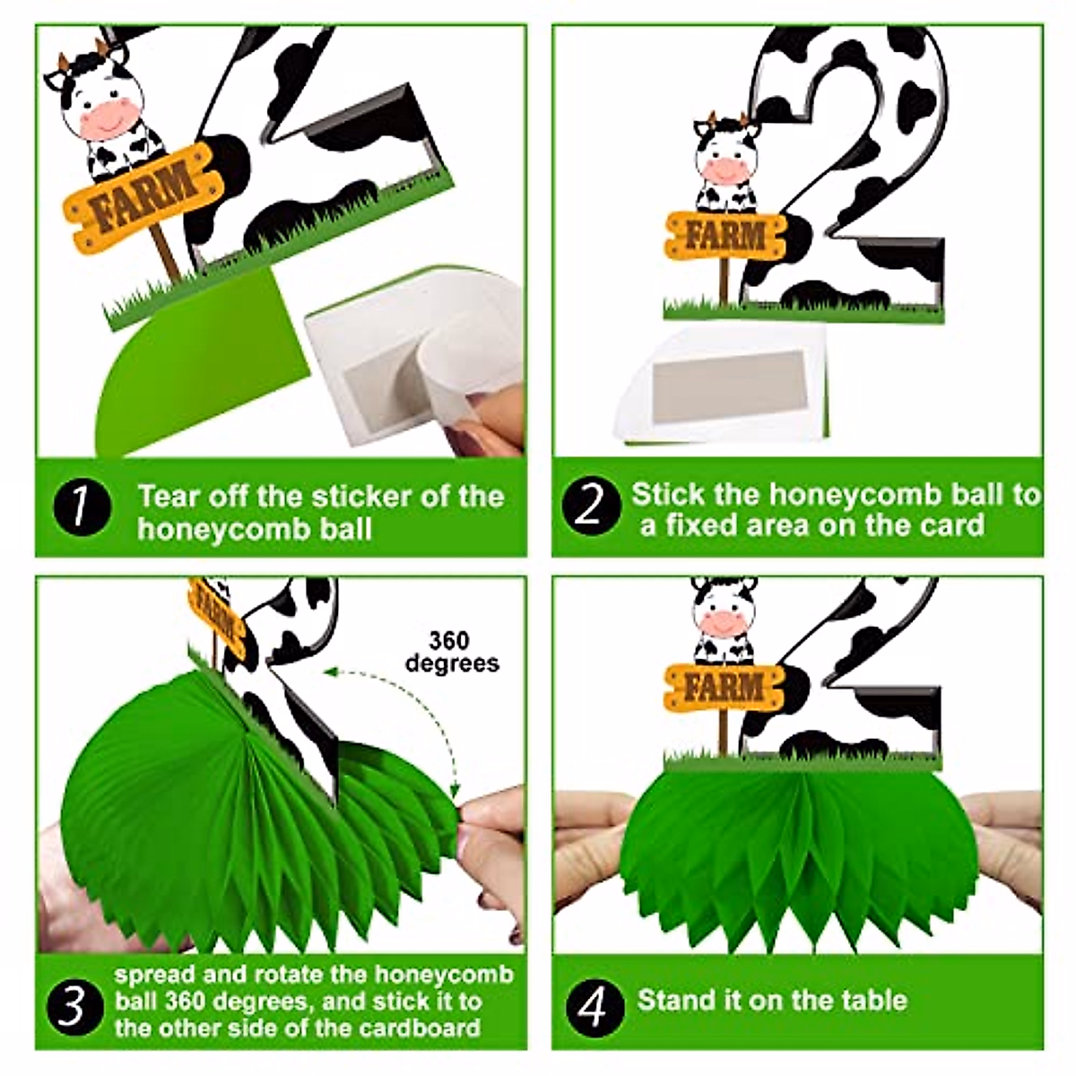 Farm Animals 2nd Birthday Decorations Table Centerpieces, Barnyard Theme 2nd Birthday Honeycomb Ceterpieces Party Supplies for Boys Girls, Farm Barn Theme Two Birthday Table Topper Decor