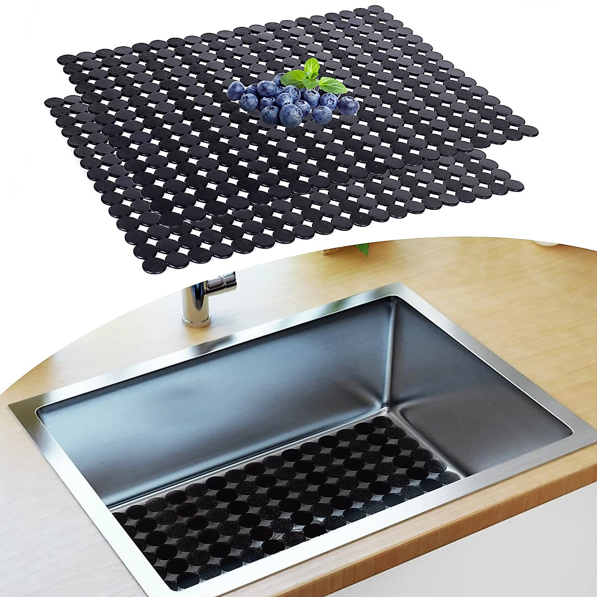 Kitchen Sink Protector Mat - 2Pack Adjustable Sink Protectors for Kitchen Stainless Steel Sink - Fast Draining Sink Mats for Bottom Of Kitchen Sink - Dishes And Glassware - Easy to Clean & Diy Cut