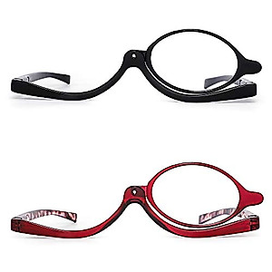 JM 2 Pairs Makeup Reading Glasses Magnifying Flip Down Cosmetic Readers for Women +4.0