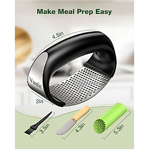 Vantic Garlic Press Rocker - Stainless Steel Garlic Mincer Garlic Crusher, New Innovative Garlic Chopper with Peeler and Scraper for Smash Garlic