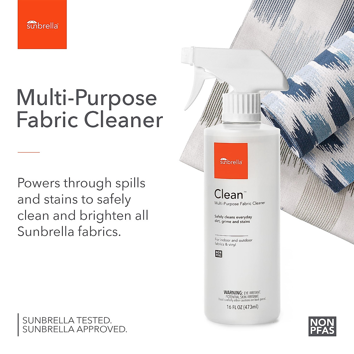 Sunbrella Clean Multi-Purpose Fabric Cleaner | All-in-One Solution for Water-Safe Fabrics and Vinyl | Upholstery Cleaner, Removes Stains & Spills | Non-PFAS | 16 fl oz
