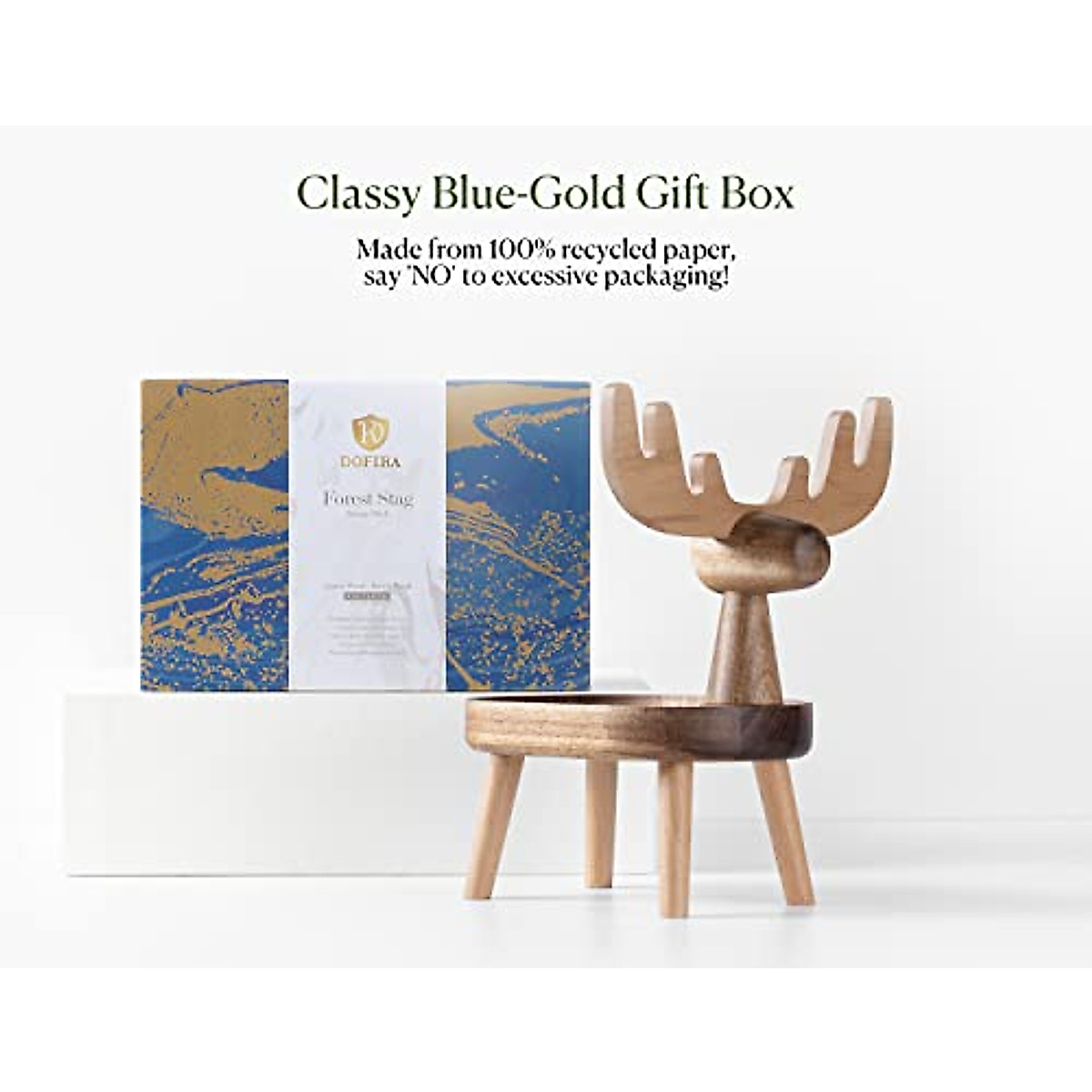 Dofira Deer Wood Key Tray for Entryway Table, Jewelry Holder Organizer, Decorative Catchall Tray with Antler Hanging Rack & Serving Platter, Lucky Gift for Christmas, Birthday, Wedding, Anniversary