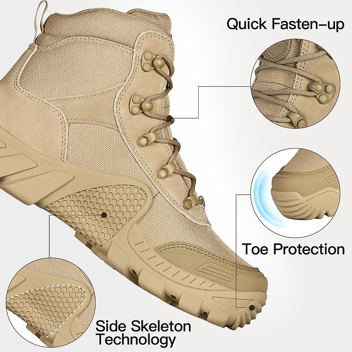 FREE SOLDIER Men's Waterproof Hiking Boots Tactical Work Boots Outdoor Lightweight Military Boots(Tan, US 9)