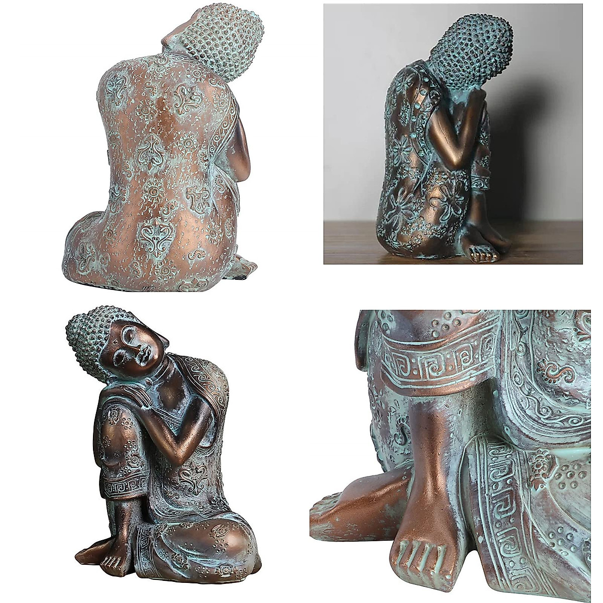 Haytijoe Resin Bronze Sleeping Buddha Statue Crafts Southeast Asia Style Antique Buddha Sculpture Decor for Home Office, 9.1" Tall(Sleeping Buddha)