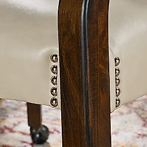 LEEMTORIG Dining Chairs with Casters and Arms, Faux Leather Accent Kitchen Table Chairs with Wheels, Roller Poker Table Chair, Wooden Captains Chair, Espresso Legs & Beige, XXY-1910-BG