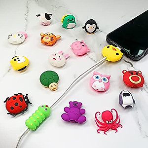 ZAKVOOR 20 Pack Cute Animals Bite USB Charger Protector for iPhone iPad Cable, Charging Protector and Cord Holder, Charging Cable Saver Phone Accessory Cable Buddies