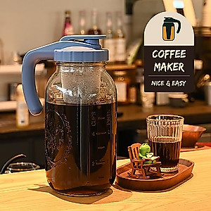 LIVEBAY Cold Brew Mason Jar Iced Coffee Maker, 64 oz Wide Mouth Glass Mason Jar with pour spout Lid, Heavy Duty Stainless Steel Filter - (2 Quart / 1.9 Liter)