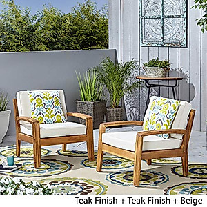 GDFStudio Parma Outdoor Acacia Wood Club Chairs with Cushions (Set of 2), Teak and Beige