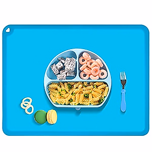 Silicone Non-Slip Kids Placemat, Reusable Placemat for Kids Baby Toddlers, BPA Free Children’s Dining Food Mat - Blue