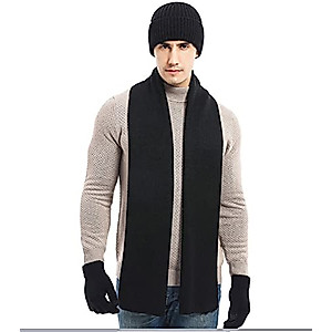 Maleroads Mens Beanie Scarf Gloves Set Knit Winter Fleece Lining Thick Hat Shawl For Women