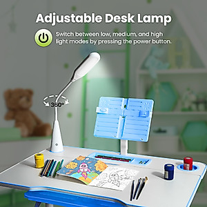 Gorilla Gadgets Kids Table and Chair Set, Height Adjustable Children's Study Desk - for Baby Bedroom, Game Rooms, Night Light Included (DSK-Kids-BLU)