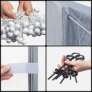 PEAKTOP OUTDOOR 10'x20' Heavy Duty Carport, Portable Car Canopy, Garage Tent, Boat Shelter with Reinforced Triangular Beams, Silver Grey