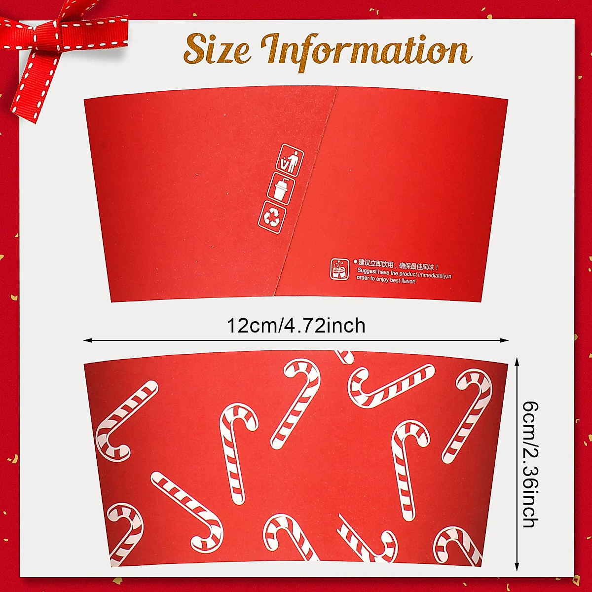 60 Pieces Christmas Coffee Cup Sleeves Red Double Layer Paper Sleeves Fits 12 and 16 oz Disposable Santa Cup Jacket for Christmas Hot Chocolate, Coffee, Cocoa, Tea or Cold Beverage, 6 Designs