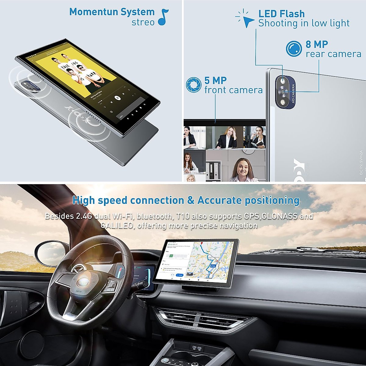 XGODY Android 12 Tablet 10 inch Tablets, T10 6GB+128GB Tablet, 512GB Expand 4 Core Android Tablet, 2.4G WiFi, 1280*800 IPS, 8000mAh Fast Charge, Bluetooth 4.2, GPS, Dual Camera, Parent control（silver）