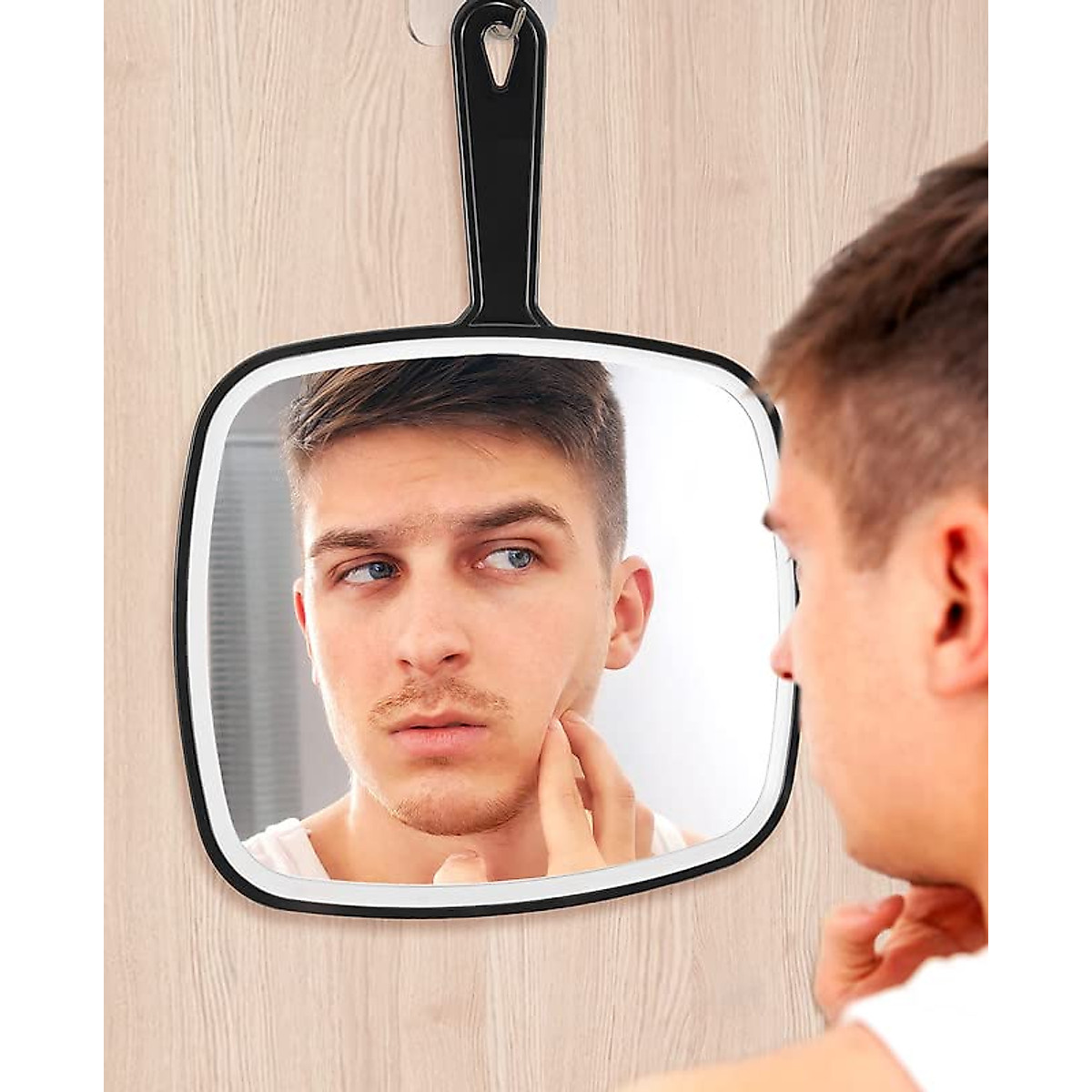 OWBIA Large Hand Mirror, Handheld Mirror with Handle, Salon Mirror for Barber Hairdressing (12.4" x 9")