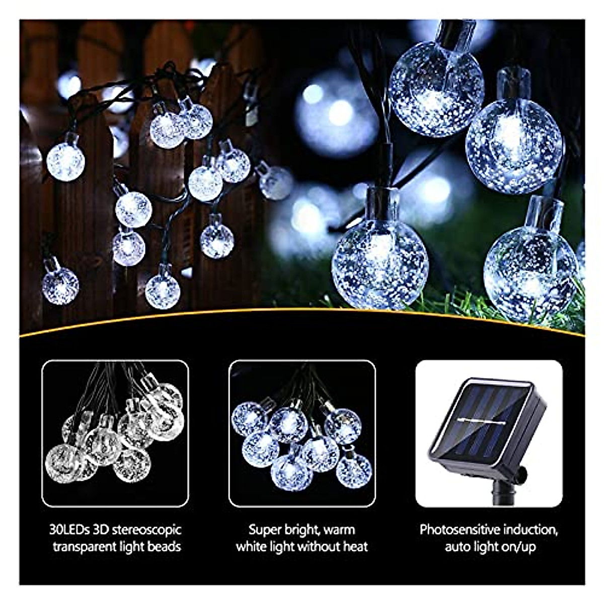 Xiaobei Solar Lights Outdoor Garden, Crystal Ball Solar Lights, Outdoor Decoration Garland Lights, Suitable for Home Garden Decoration, Party Wedding Christmas Decoration