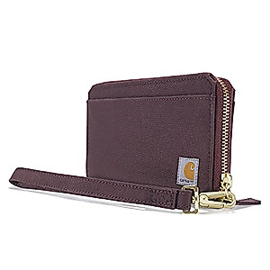 Carhartt Rugged Canvas Wallets for Women, Available in Multiple Styles & Colors, Nylon Duck Lay-Flat Clutch (Deep Wine), One Size