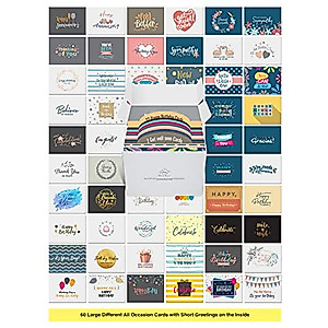 Dessie 60 Unique Large Greeting Cards Assortment with Envelopes and Seals.- Amazing Assorted Cards for All Occasions w/Greetings Inside, Card Organizer.