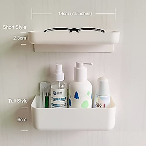 ePizdiz 2 Styles Adhesive Plastic Floating Shelves Stick on Wall Mounted Shower Organizer Caddy for Bathroom Kitchen Cabinet Extra Storage(Short+Tall)