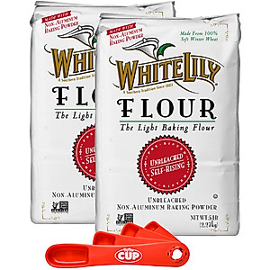White Lily Non-GMO Aluminum-Free Unbleached Self Rising Flour 5 lb Bag (Pack of 2) By The Cup Swivel Spoons