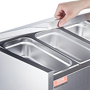 VEVOR, 130 W Countertop Refrigerated Condiment Station, with 1 1/3 4 1/6 Pans, 304 Body and PC Lid, Sandwich Prep Table Guard, ETL, Stainless 40in, Silver