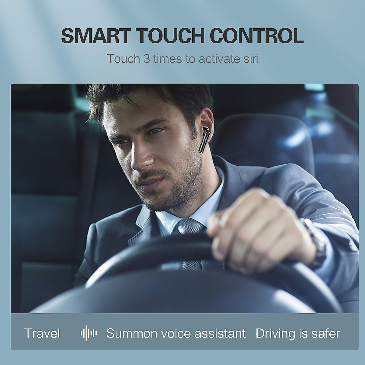 HEYKING Wireless Earbuds, Bluetooth 5.0 in Ear Headphones Wireless Charging Case TWS Earphones with Mic, Deep Bass/IPX4 Waterproof/42H Playtime/Touch Control,Black