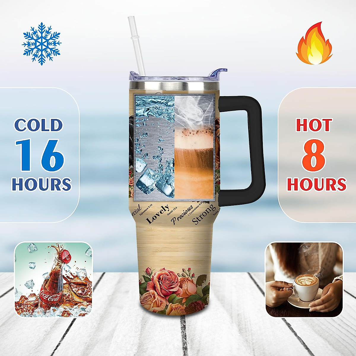 qoepfnsh 40 oz Horse Tumbler with Handle and Straw, Christian Stainless Steel Vacuum Insulated Travel Coffee Mug Cup Water Bottle, Horses Stuff Accessories Decor Gifts for Women Girls