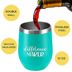 KITSHE Appreciation Gifts Bulk 12oz Cup Stainless Steel Insulated Wine Tumbler with Lid & Straw for Employee Appreciation, Volunteers, Nurses & Teachers with Difference Maker Design (1, Mint)