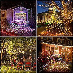 Outdoor Christmas Lights Star Curtain Lights Christmas Tree String Lights Plug in 335 LED with Topper Star Waterfall Hanging Lights Warm White & Multi-Color Changing for Xmas Gazebo Garden Yard Decor