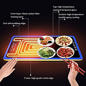Food Warming Tray Server Electric Food Warmer Office Lunch Hot Plate for Buffets, Parties, Kitchen, with 40-120°C Adjustable Temperature Range, Touch and Timer, Glass Top