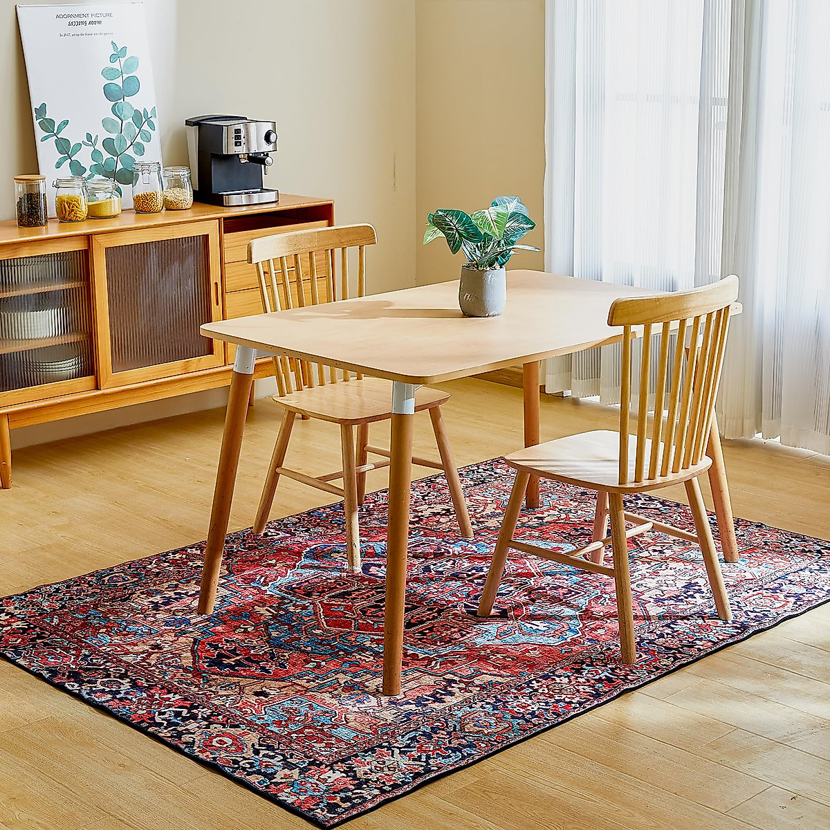 Hecceon Large Area Rugs, Vintage Boho Rugs Soft Fluffy Low Pile Floor Carpet, Foldable Non Slip Machine Washable Rug, Brick Red, 8'x10'