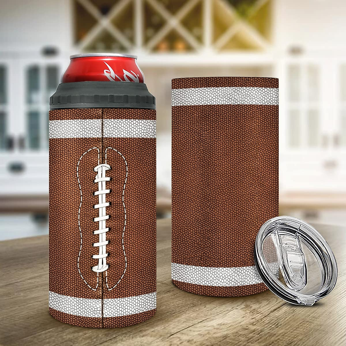 winorax Football Tumbler 4-in-1 Can Cooler Football Stainless Steel Insulated Tumblers Coffee Travel Mug Cup With Lid Gift Tumblers For Men Women Sports Gifts For Players Fan Coach Lovers