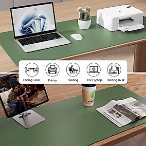 Aothia Leather Desk Pad Protector, Mouse Pad, Office Desk Mat, Non-Slip PU Leather Desk Blotter, Laptop Desk Pad, Waterproof Desk Writing Pad for Office and Home (31.5" x 15.7",Olive Green)