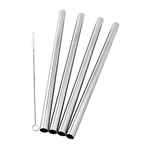 4 SUPER WIDE Boba Stainless Steel 9.5" Long x 1/2" Wide Drink Straw Smoothie Thick Milkshake -CocoStraw Brand