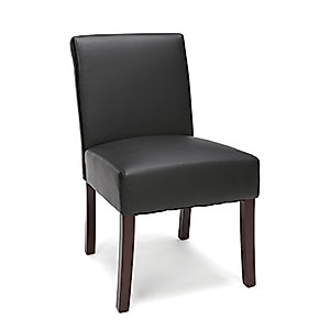 OFM ESS Collection Bonded Leather Executive Armless Guest Chair with Wooden Legs, in Black (ESS-9020-BLK)