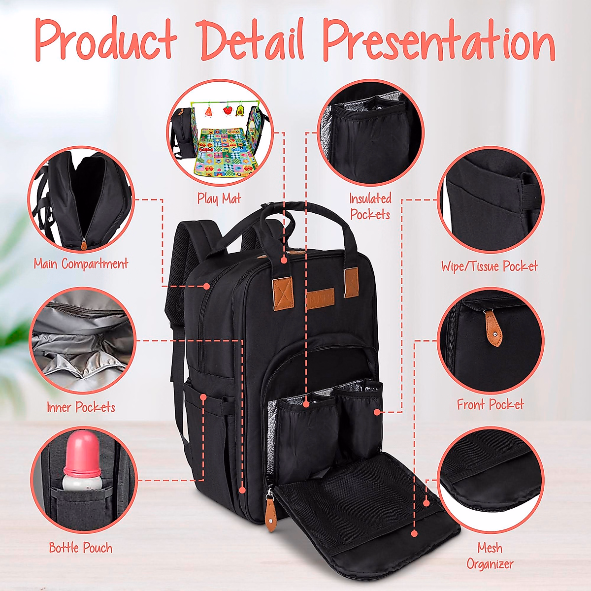 Flisko 3 in 1 Diaper Bag Backpack with Baby Play Mat – Multifunctional Baby Activity Mat with Baby Bag – Baby Play Gym Includes 3 Toys – Diaper Caddy Organizer to use Separately or Together for Travel