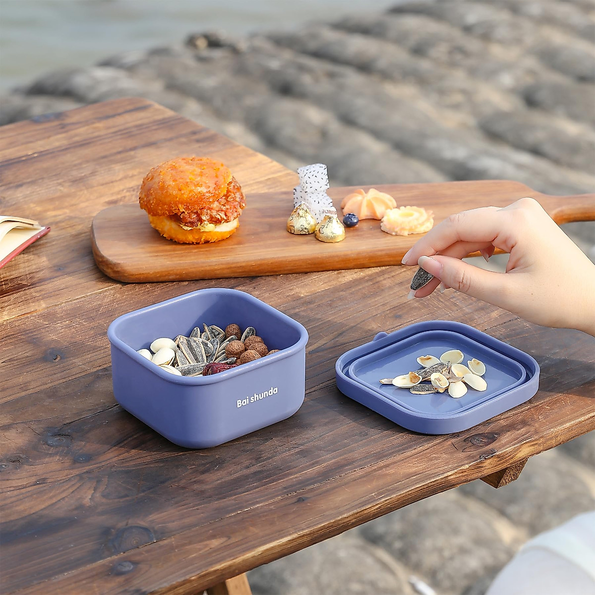 Bai shunda Silicone Food Container Set With Lid Food Bento Box Dishwasher Microwave Oven and Freezer Safe For Salads Snacks Meal Prep StorageTo-Go Sealed bowl (12.6oz + 21oz)（Purple）