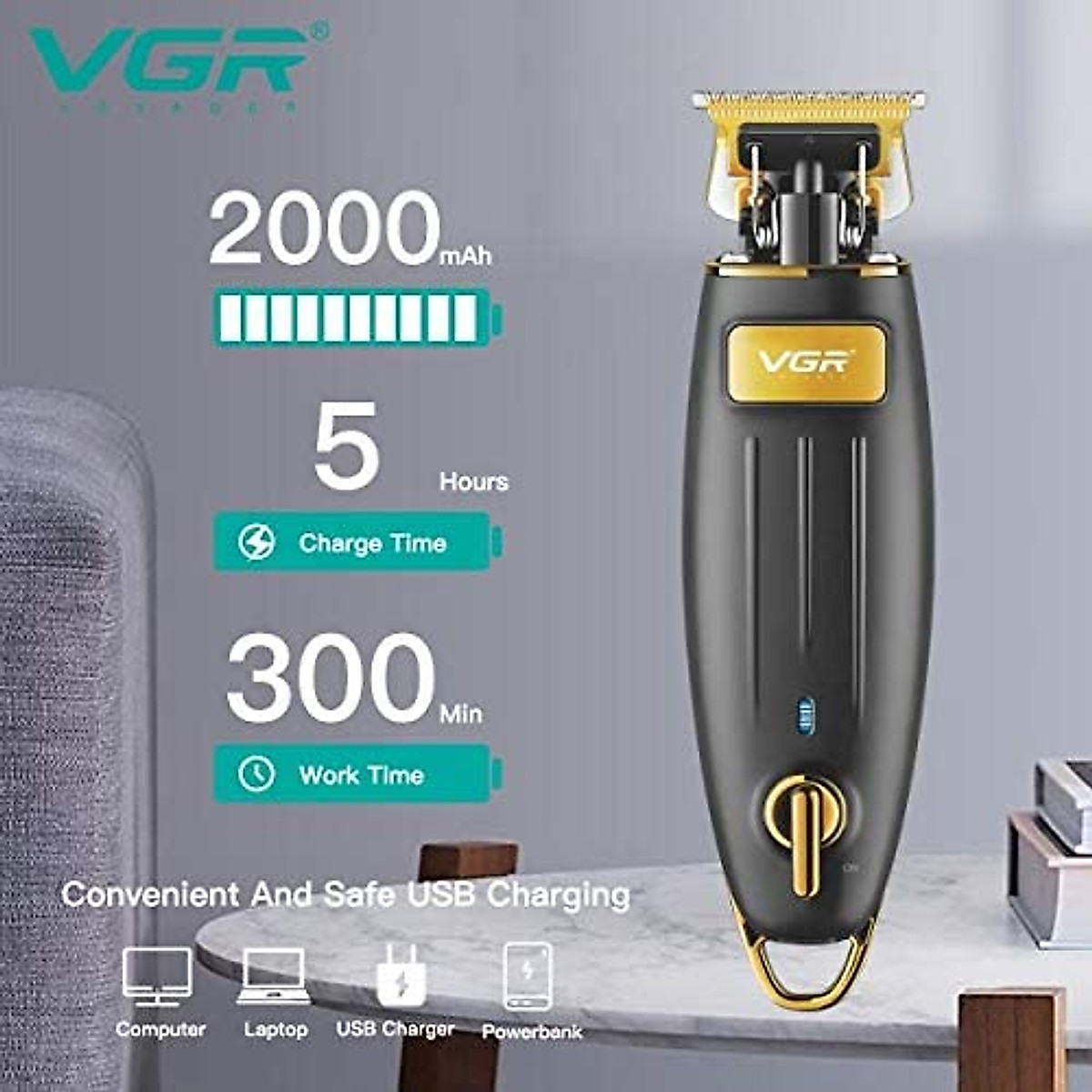 VGR- Hair Clippers for Men- Professional Clippers for Barbers- Hair Cutting Kit- Cordless Hair Clippers- USB Charging- Model V-192