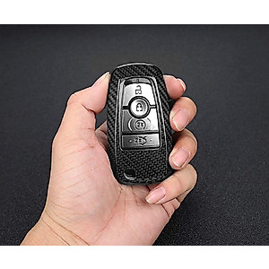 iJDMTOY, Compatible with Ford 2018-up Mustang F150 F250 Explorer Expedition 4-Button Keyless Smart Key Real/Genuine Gloss Black Carbon Fiber Key Fob Shell Cover